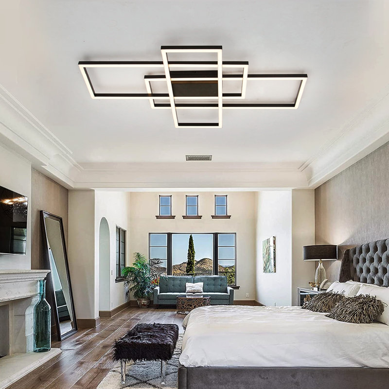 Orren Ellis Modern Ceiling Light Led 90W Black Rectangle Flush Mount ...