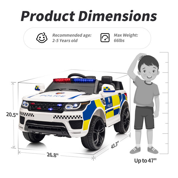 Outfunny Electric Police Car for Kids, 24 Volt Kids Ride on Toys w ...
