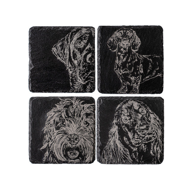 The Just Slate Company 4 Square Slate Coasters with Dog Designs ...
