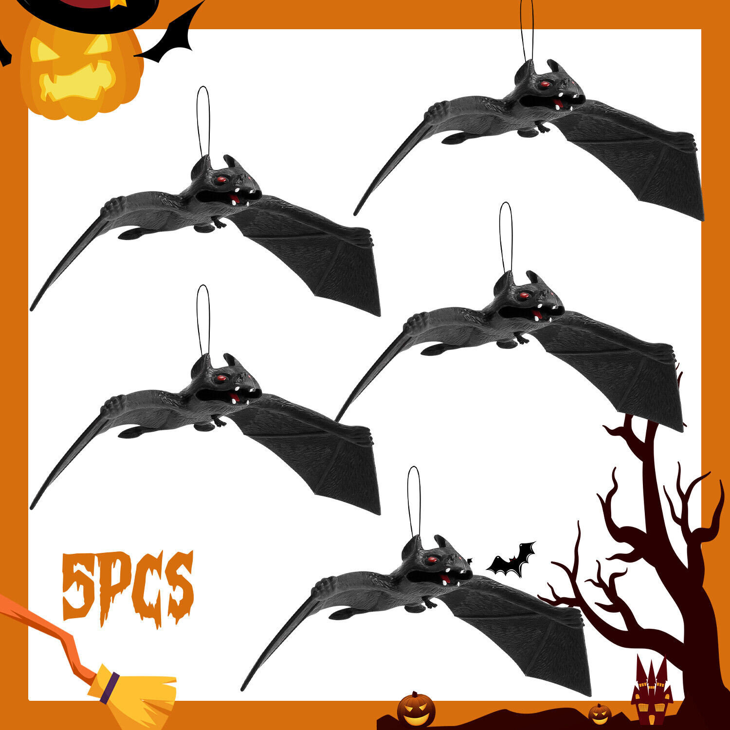 The Holiday Aisle® 5pcs Halloween Hanging Bats Indoor/Outdoor Tree ...