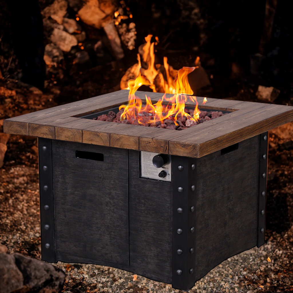 Loon Peak® 35 In. Faux Woodgraine Table Top Fire Pit,50,000 BTU Outdoor ...