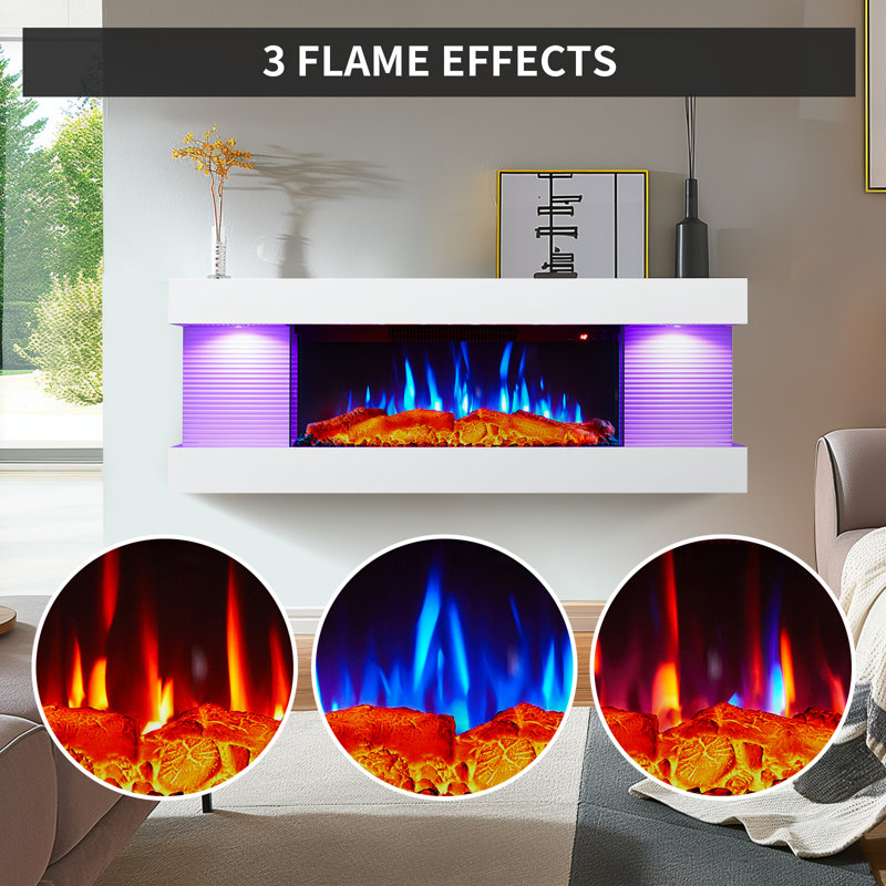 Wrought Studio™ 44 Inch Wall Mounted Electric Fireplace All-in-one With ...