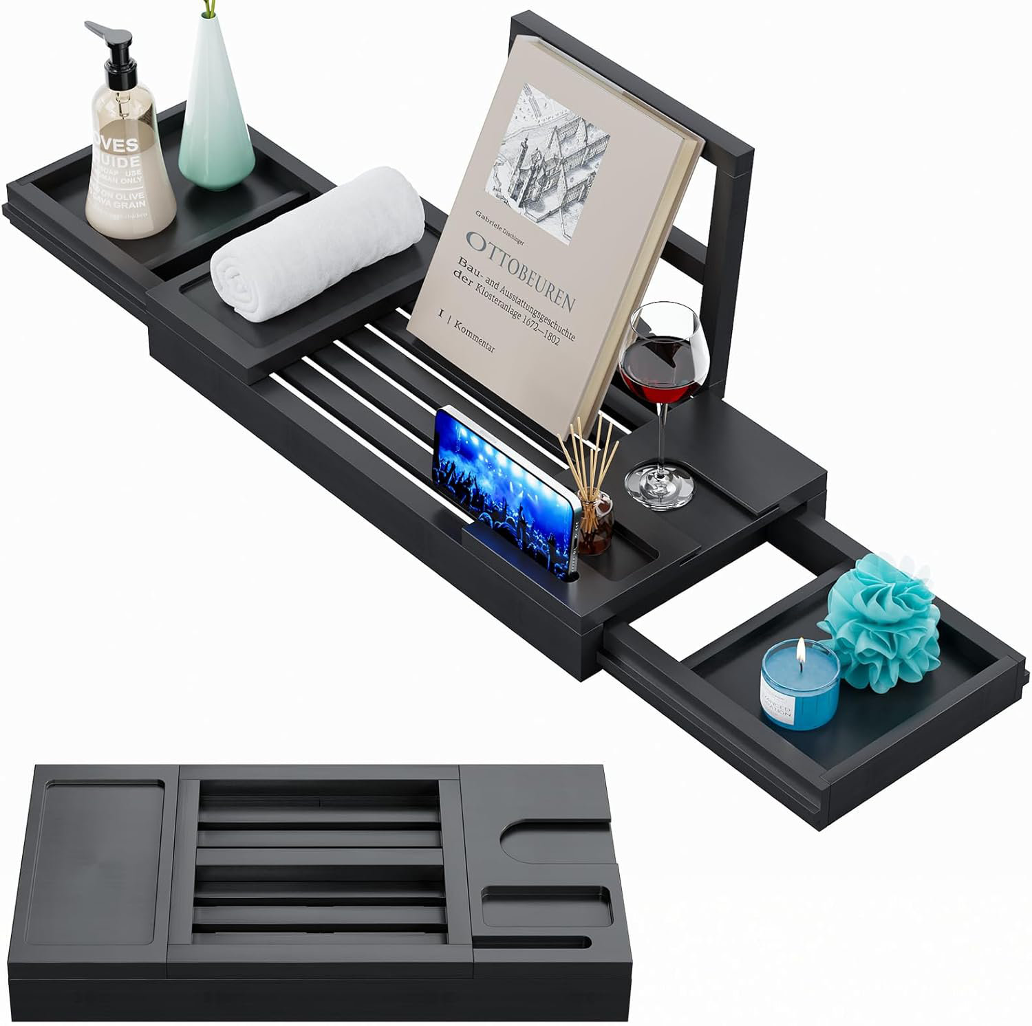 Rebrilliant Bamboo Bathtub Tray, Expandable Bathroom Tray, Waterproof ...