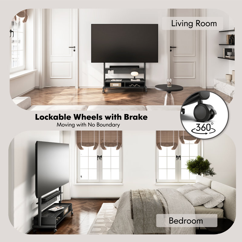 Wade Logan® Charrisse Modern Rolling TV Stand for 70-100 Inch TVs ...