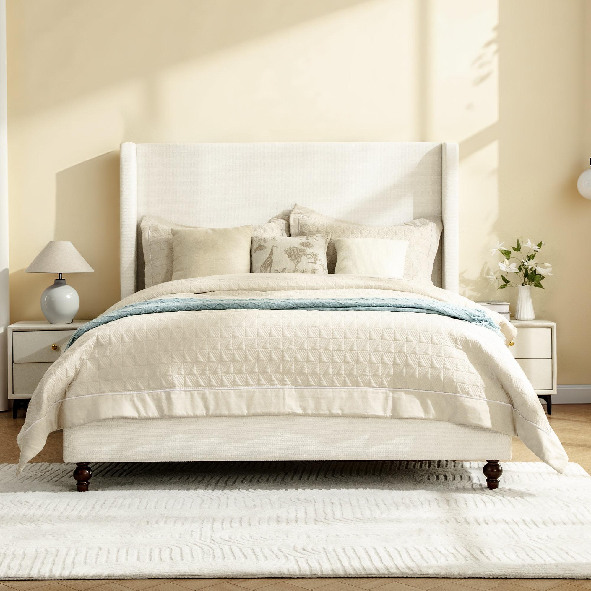 Charlton Home® Upholstered High Back Platform Bed With Wingback ...