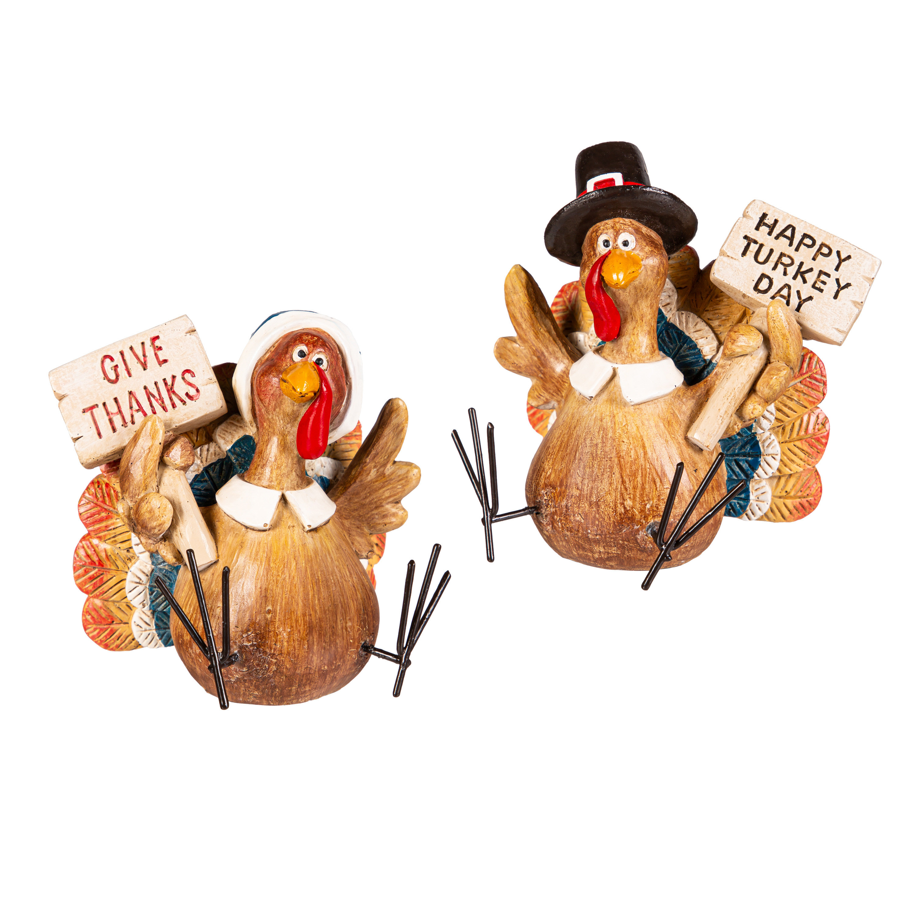 The Holiday Aisle® 3.75\" Resin Thanksgiving Turkey with Feet Tabletop ...