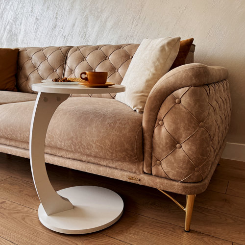 George Oliver Jermichael C-Shaped Round End Table with Rolling Wheels ...