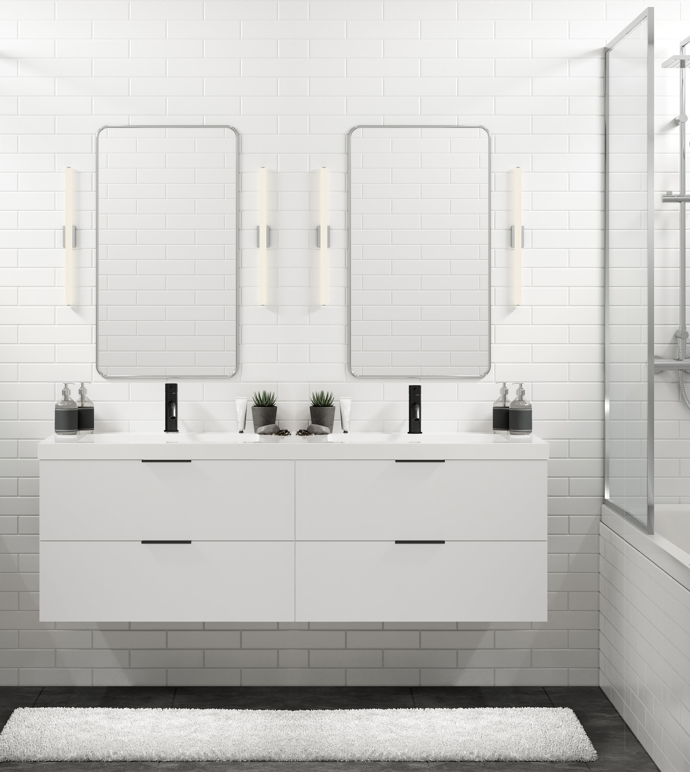 The Furniture Guild Avila 60" W Wall Mounted Double Bathroom Vanity ...