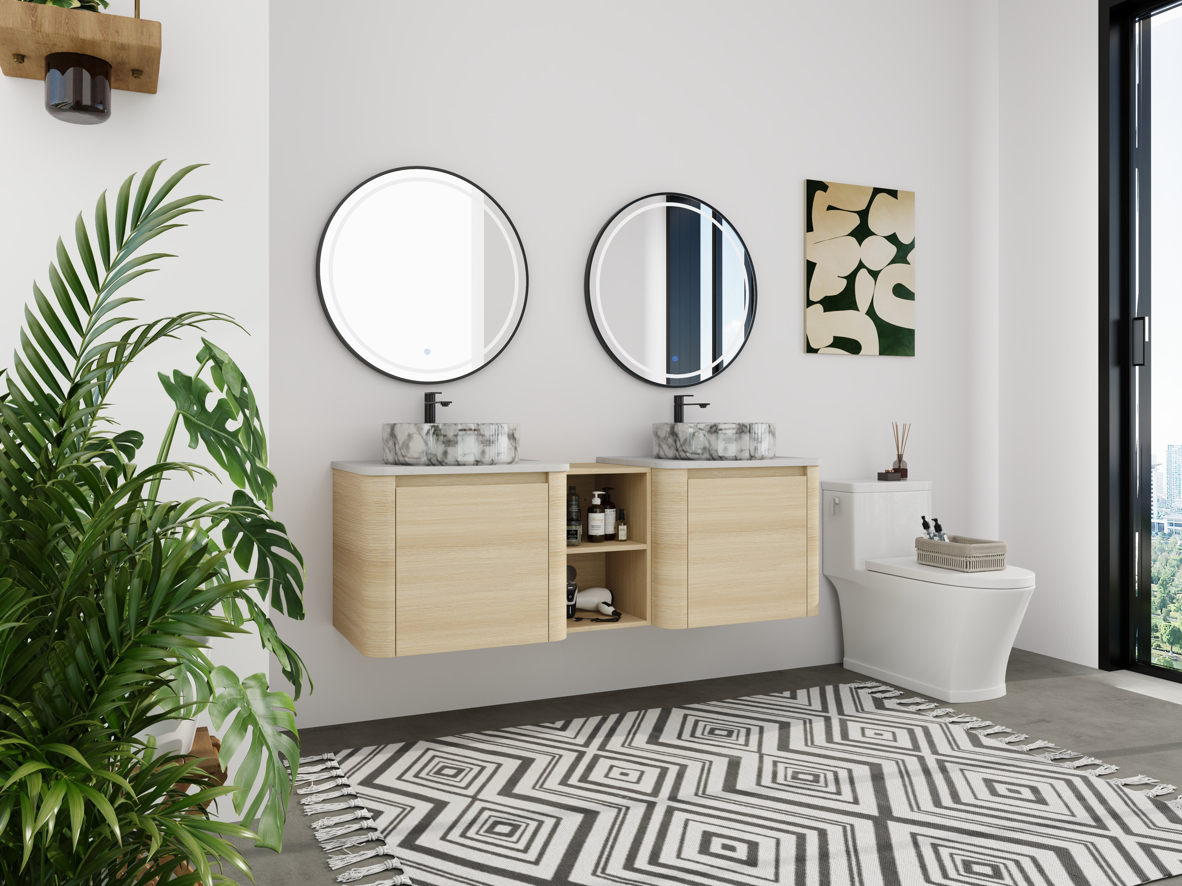 Ebern Designs Double-Basin Wall-Mounted Bathroom Vanity - 5 Basin Color ...