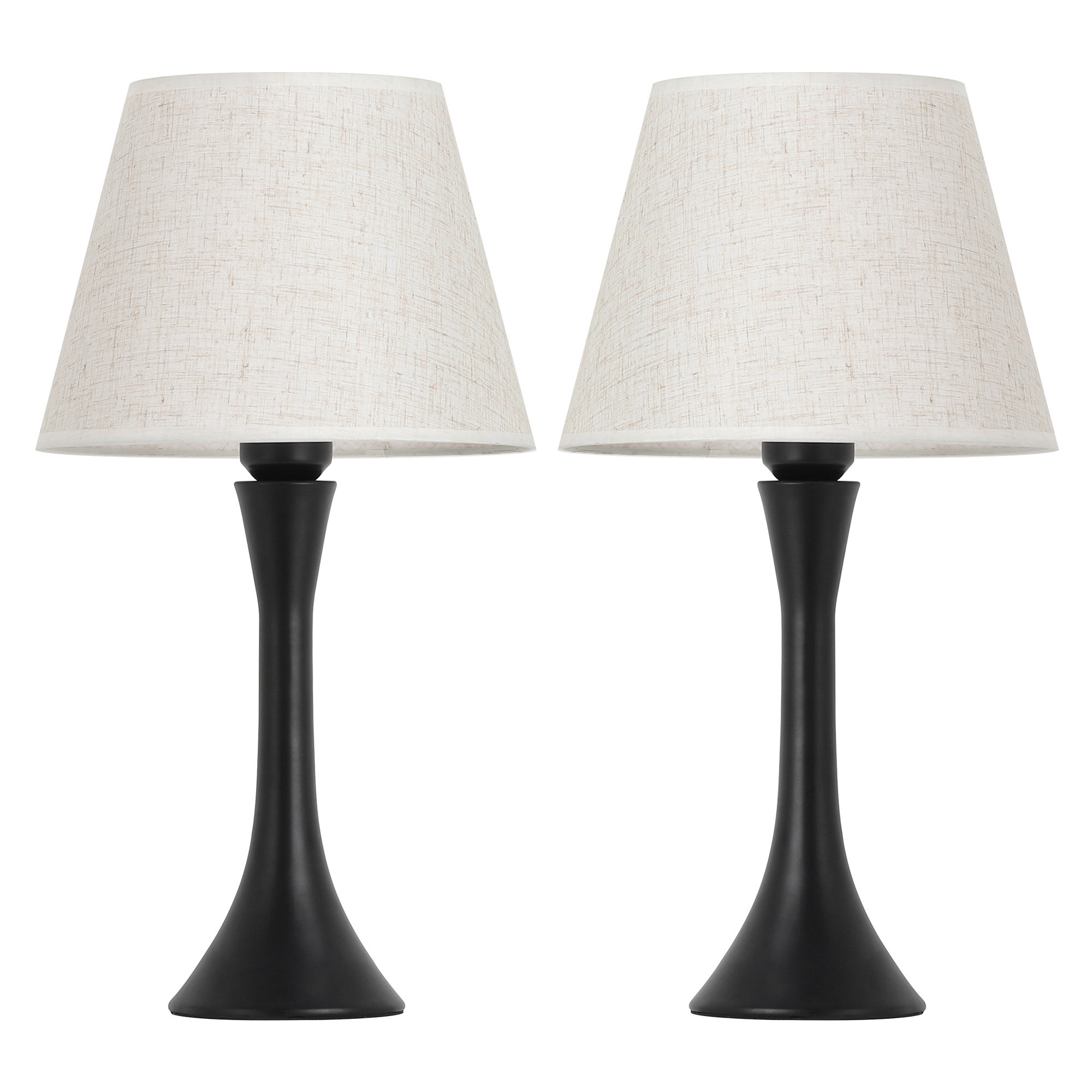 Latitude Run® Set Of 2 Bedside Counter Lamps White Fabric Shade Black ...