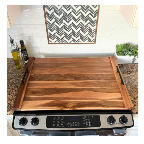 COOREL Noodle Board Stove Cover With Handles, Acacia Wood Stove Cover ...
