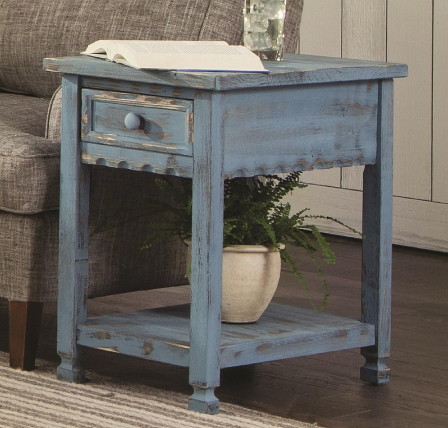 One Allium Way Rustic Cottage End Table With Drawer And Shelf ...