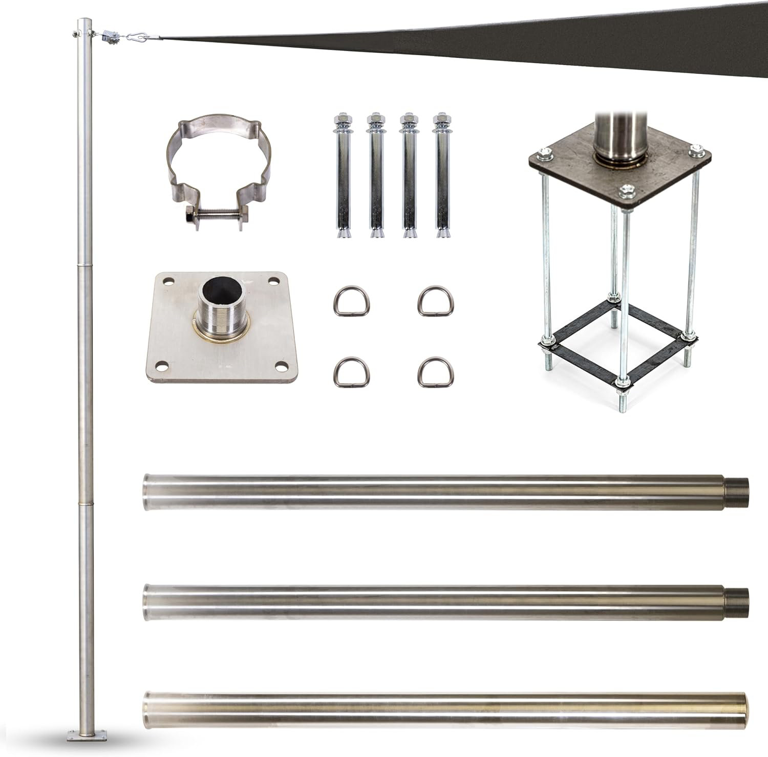 Amgo Stainless Steel Pole, Heavy Duty with Base Plate & Height ...