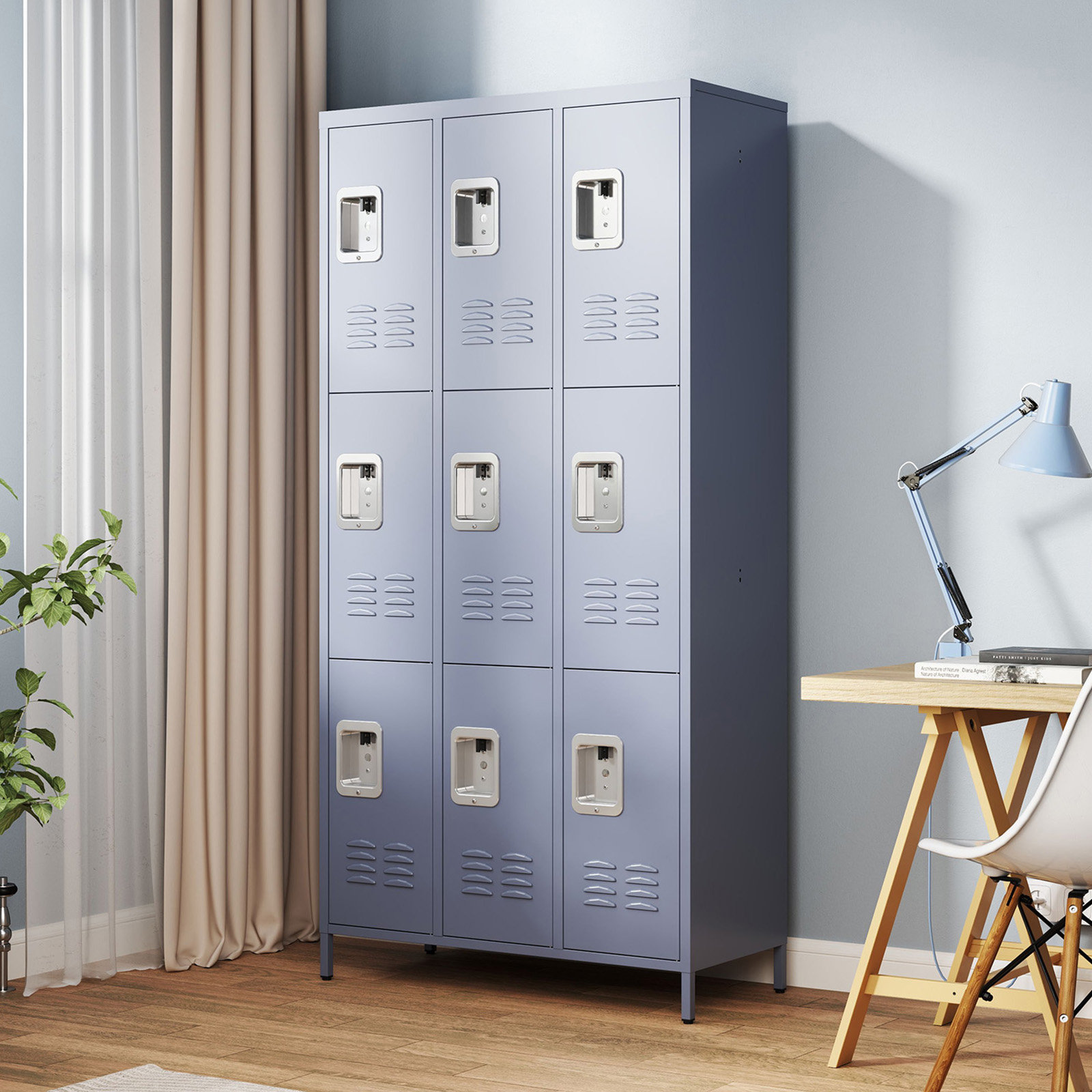 BIZOE 72"H 9 Doors Metal Storage Locker with 27 Hooks- Home,Office,Gym ...