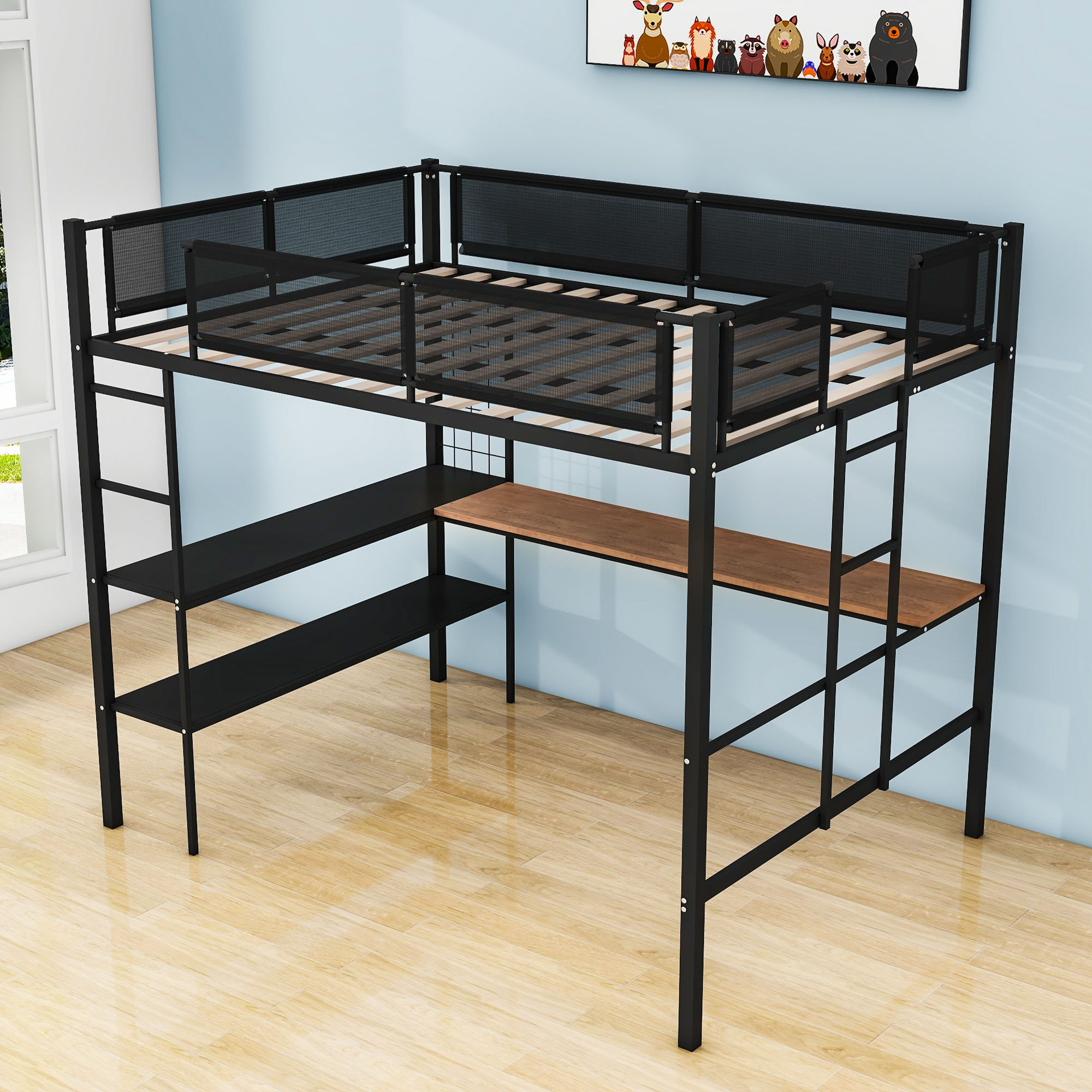 Mason & Marbles Groton Full Size Loft Bed With Desk And Shelves | Wayfair