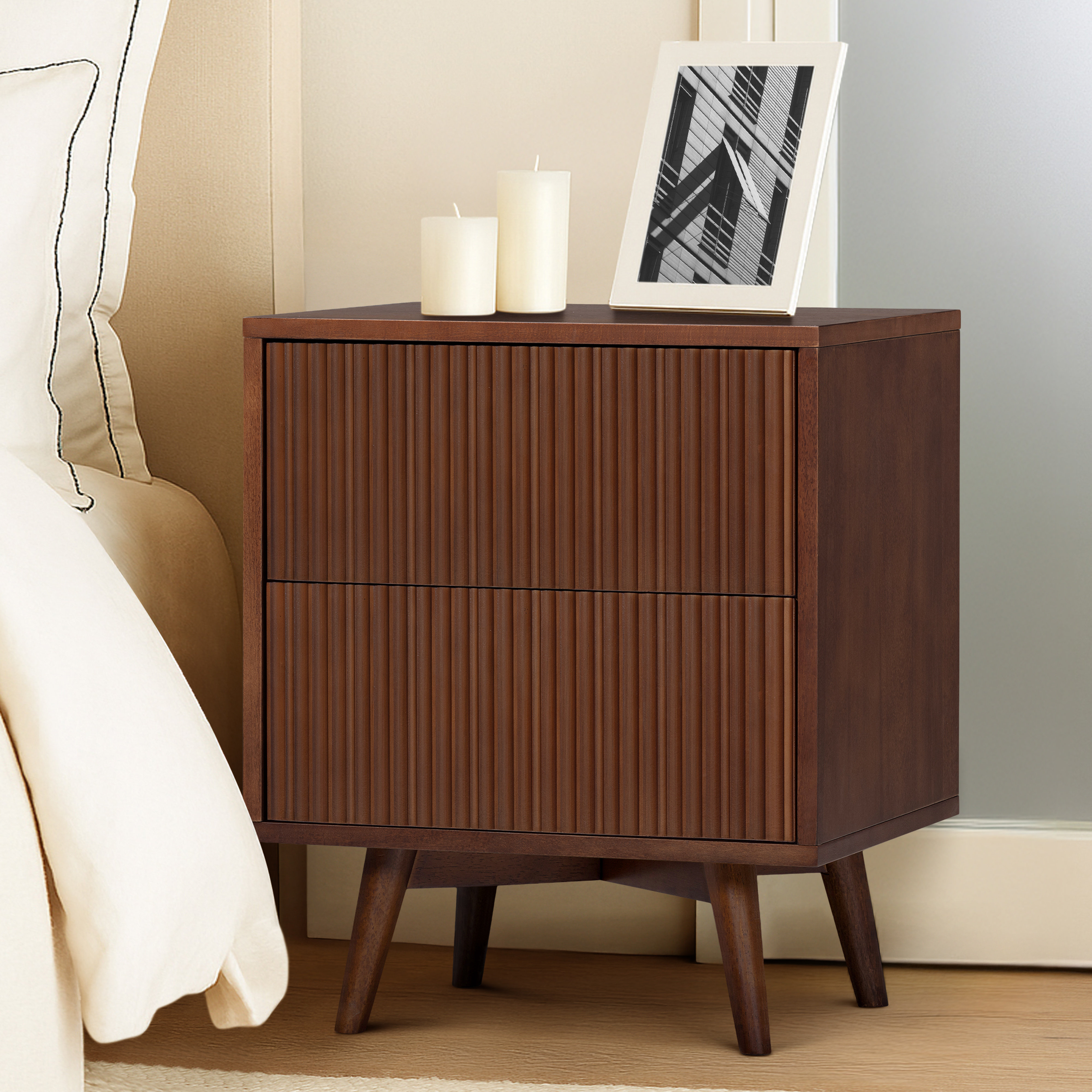 Bayou Breeze Modern 2-Drawer Wood Nightstand with Push-Open Fluted ...