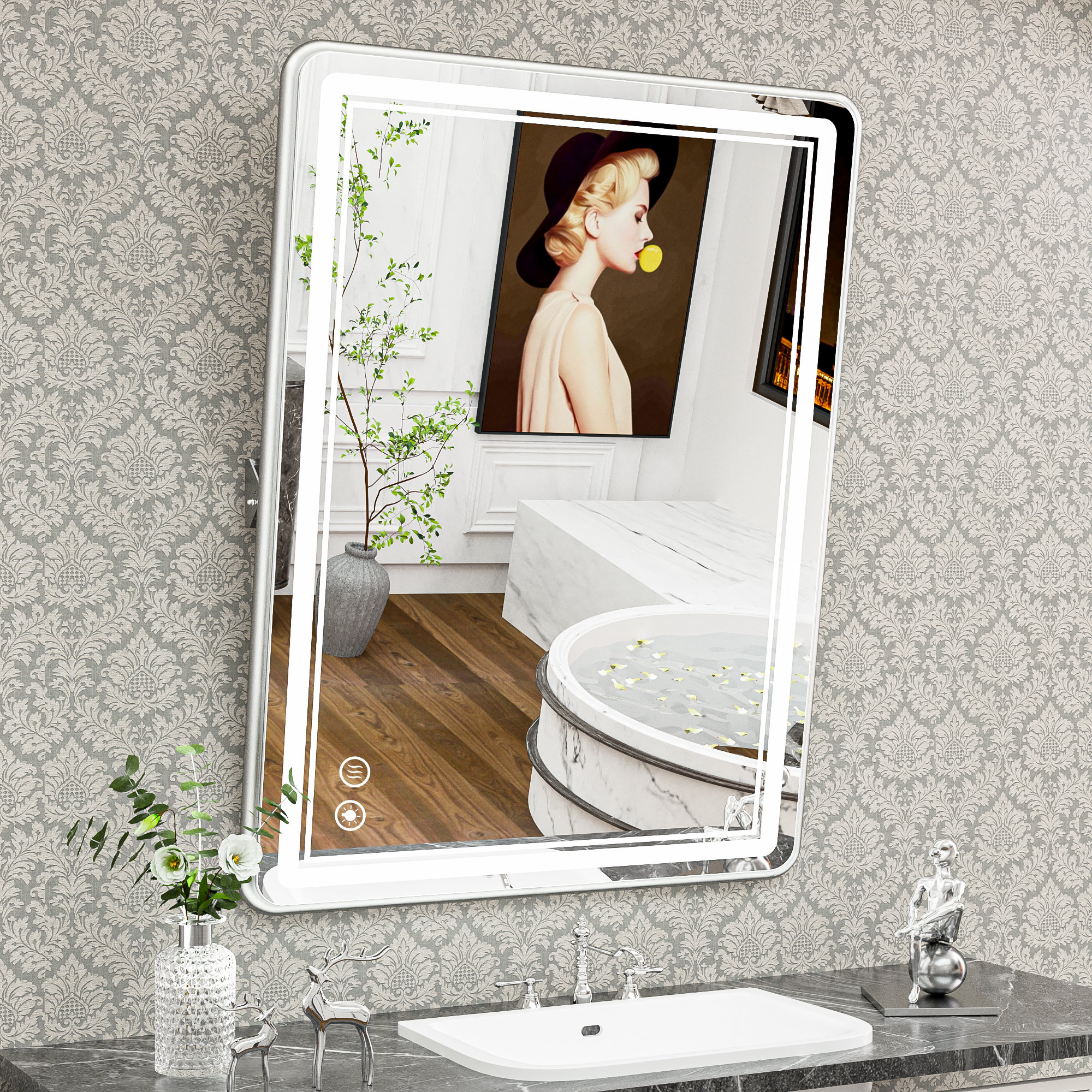 Ivy Bronx Demetrion Rectangle Lighted Pivot Bathroom Vanity Mirror with ...