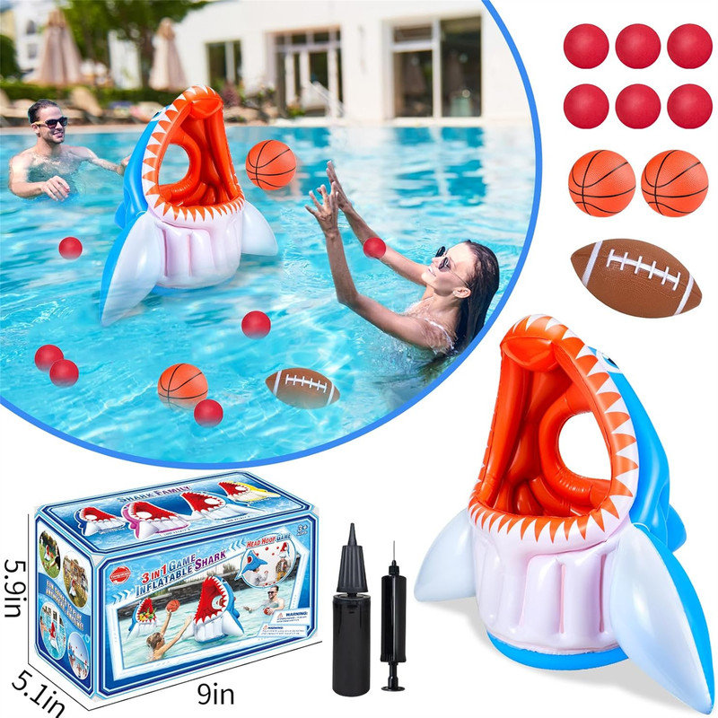 Priyet 3-in-1 Pool Game Toys Inflatable Basketball Hoop Football Hoop ...