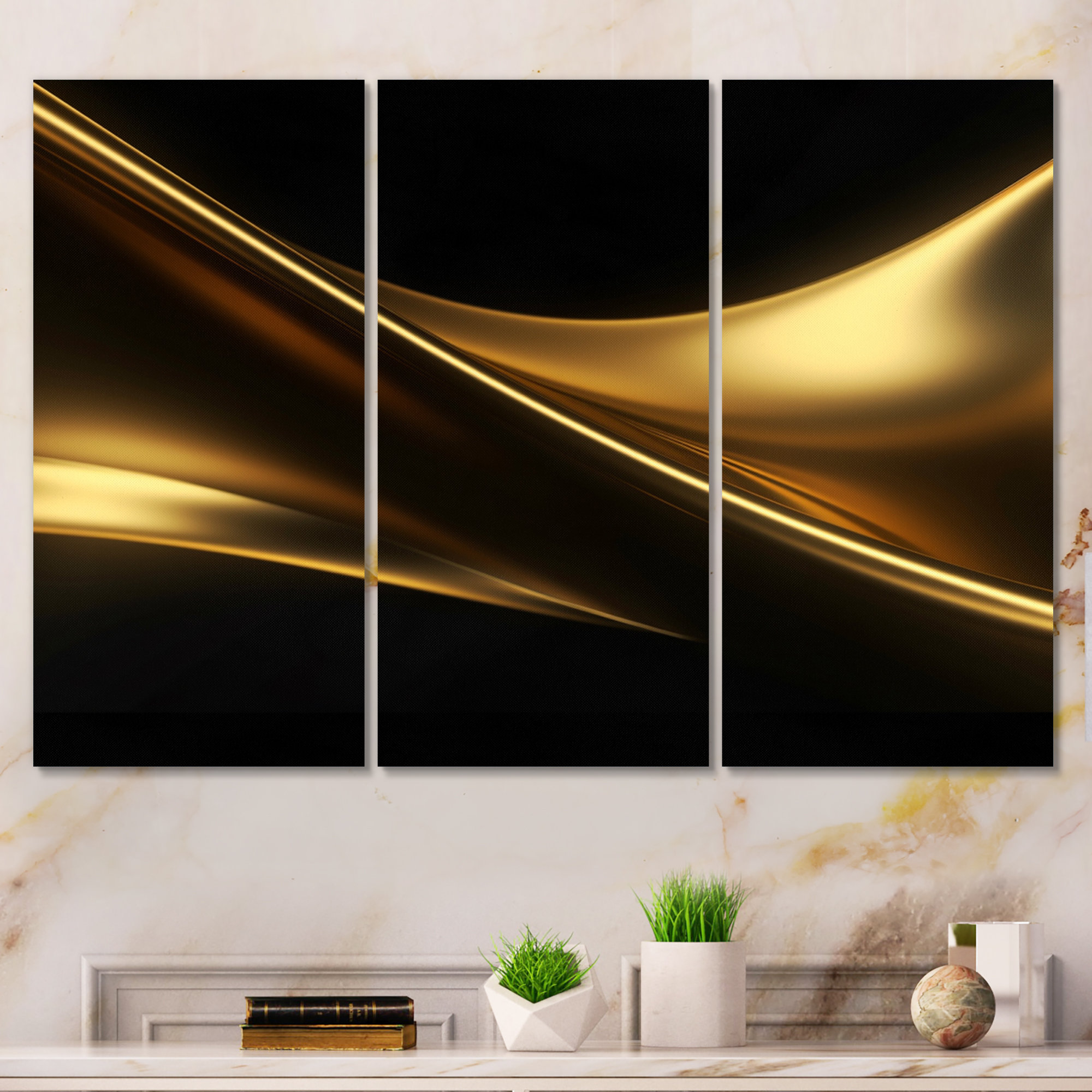 Mercer41 Gold and Black Surreal Tides III - Fractals Metal Wall Art Set ...