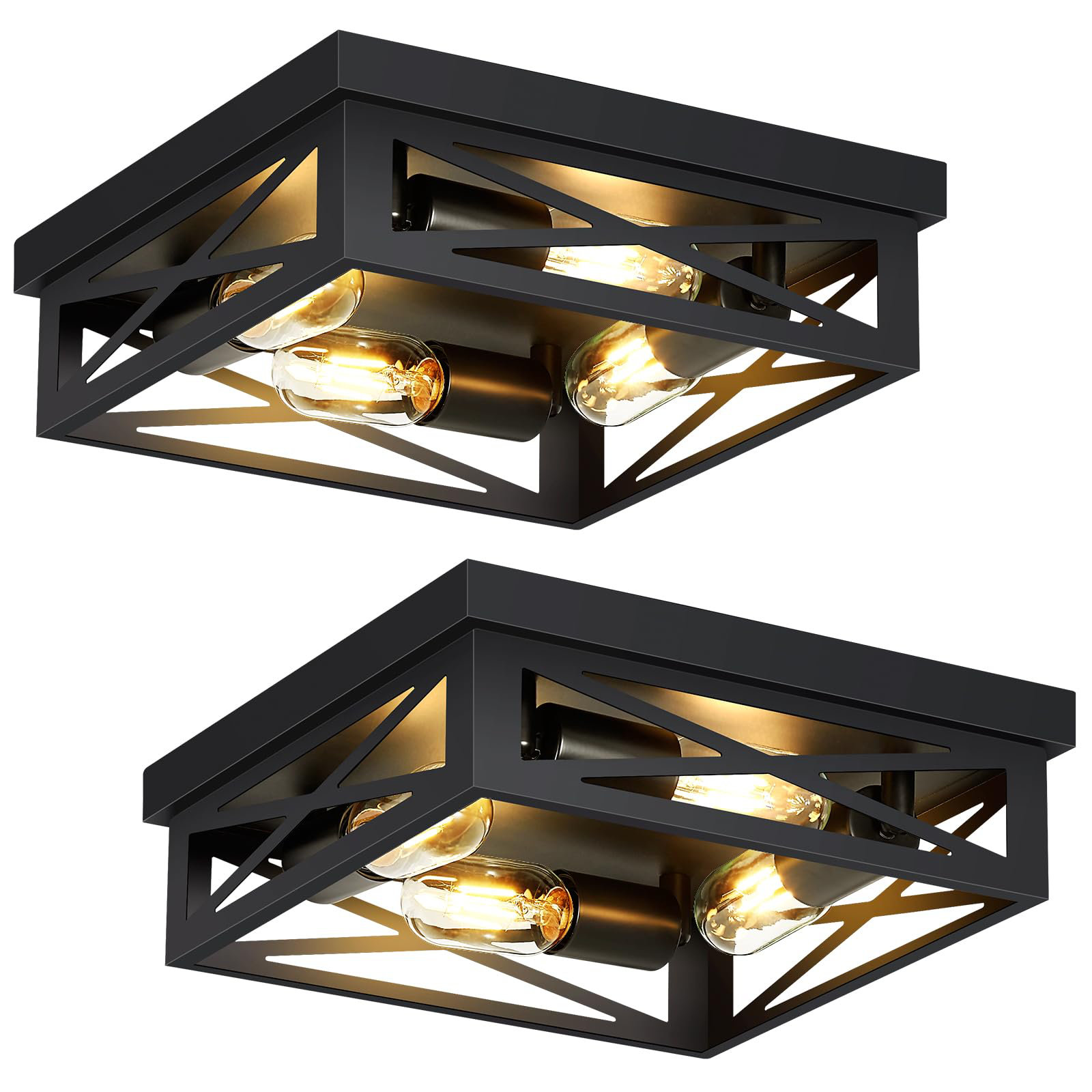 PEVNOR 2 Pack Square Black Ceiling Light Metal Cage Ceiling Lamp ...