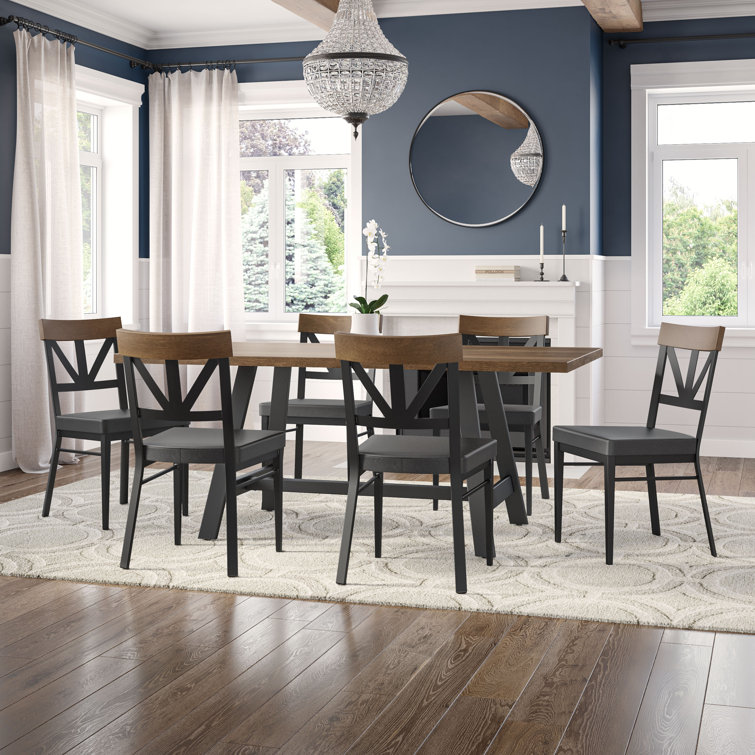 17 Stories Rhem 7 - Piece Solid Wood Top Trestle Dining Set | Wayfair