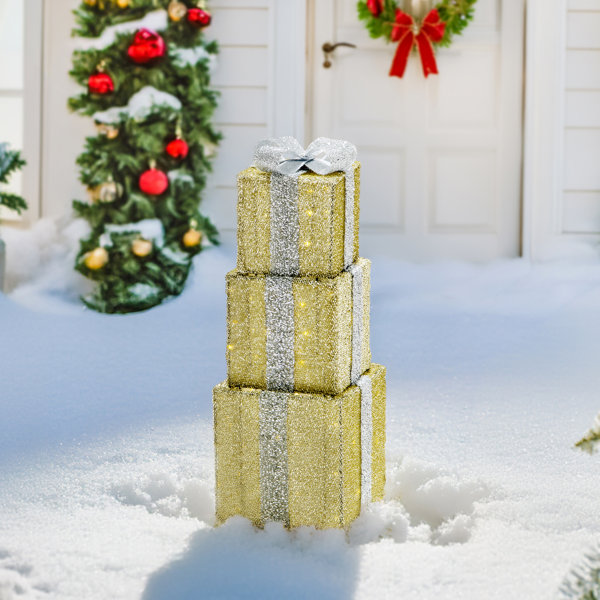 Sunjoy Christmas Decoration 34 Inch Illuminated Stacking Gift Box, 3D ...