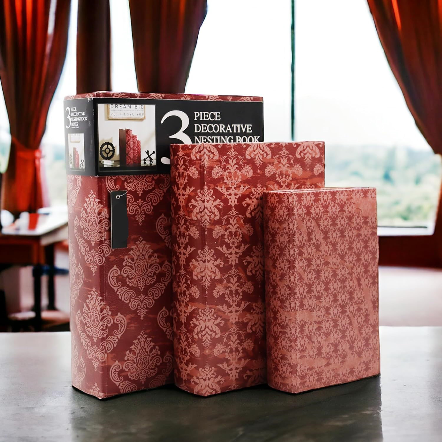 World Menagerie Storage Farmhouse Memory Book Boxes Set Of 3 Red 12 ...