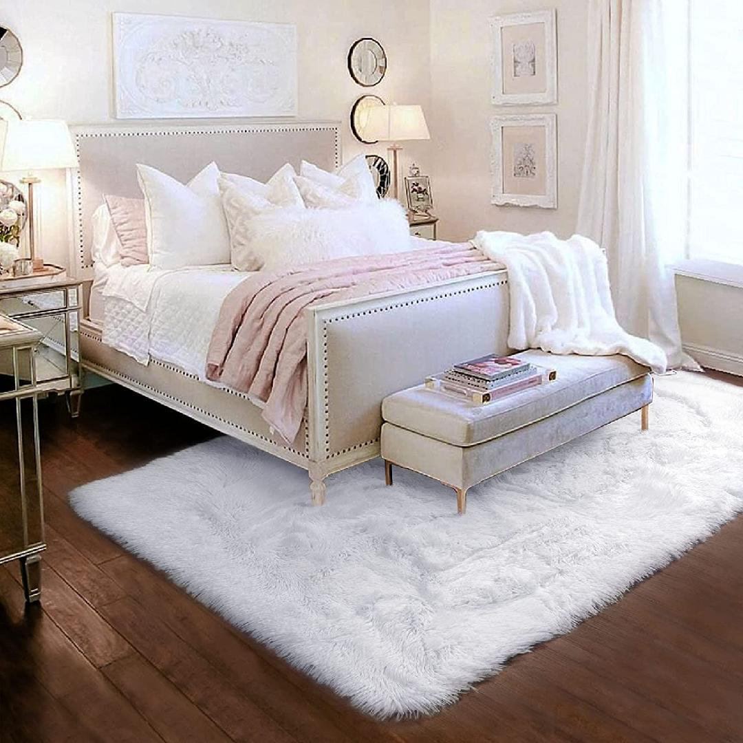 Mercer41 White Shag Rug For Kids Room, Living Room Decor, Fuzzy Carpet ...