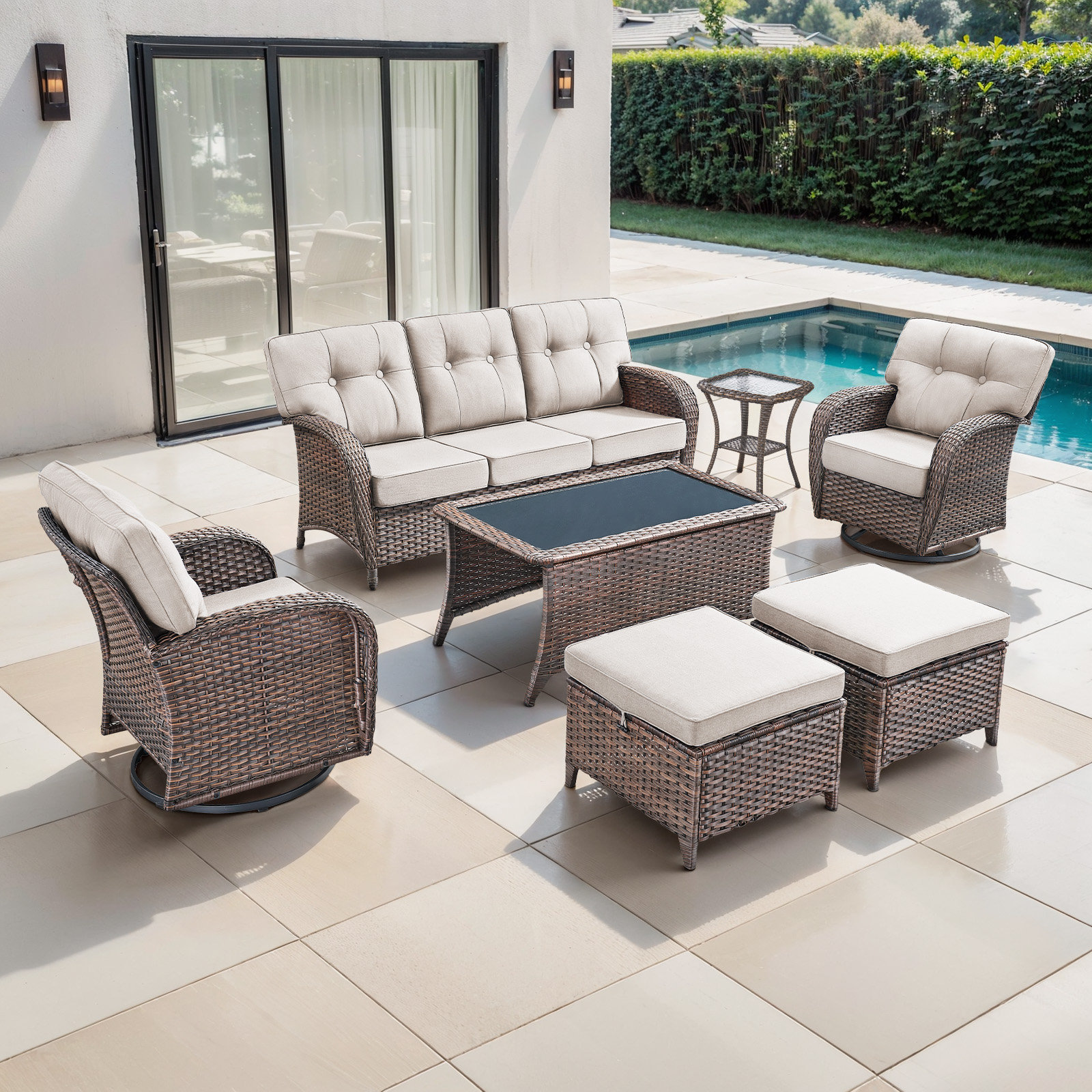 Lark Manor™ Agnes 5 Person Outdoor Wicker Patio T-Back Cushions ...