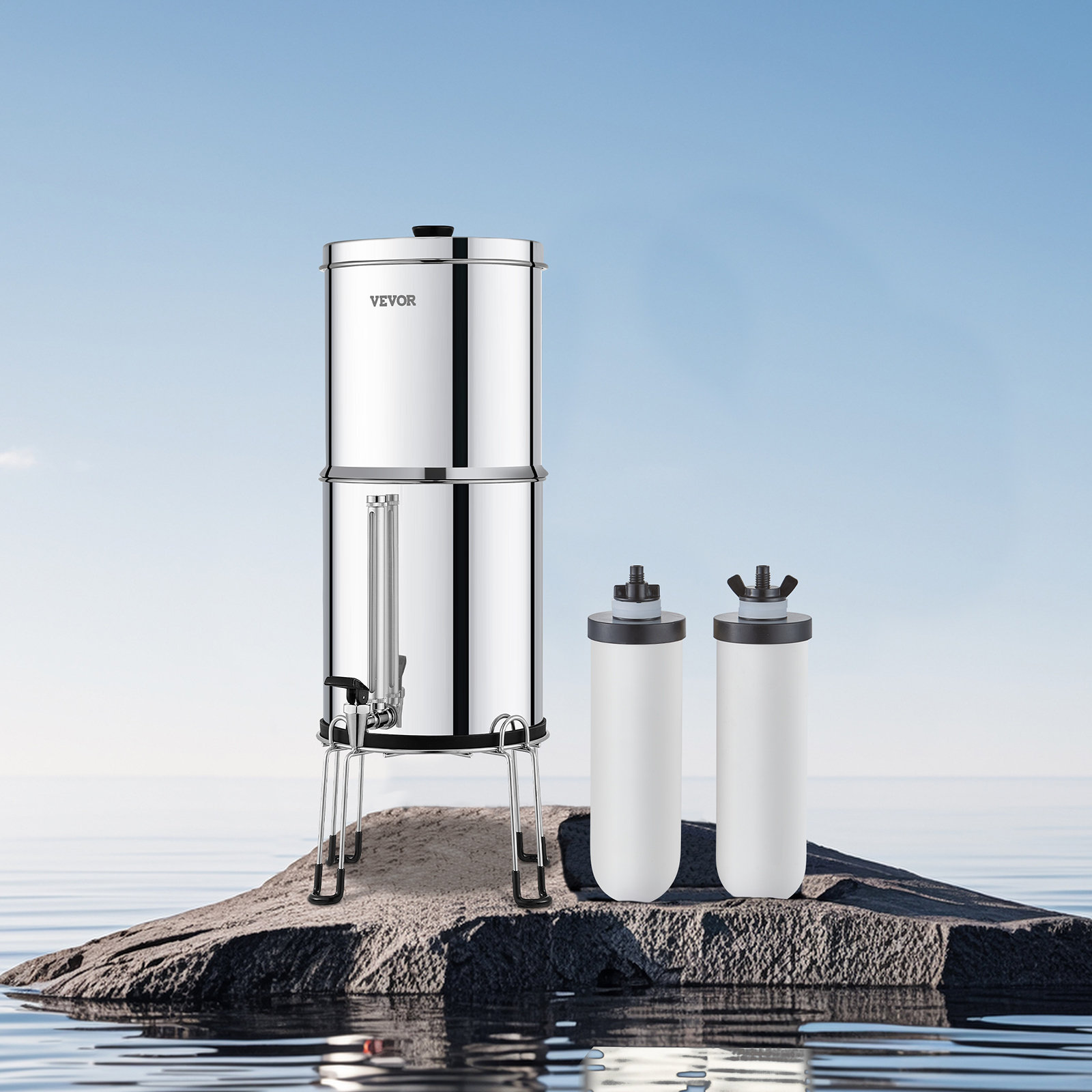 VEVOR 2.25G Gravity-fed Water Filter Countertop System Stainless Steel ...