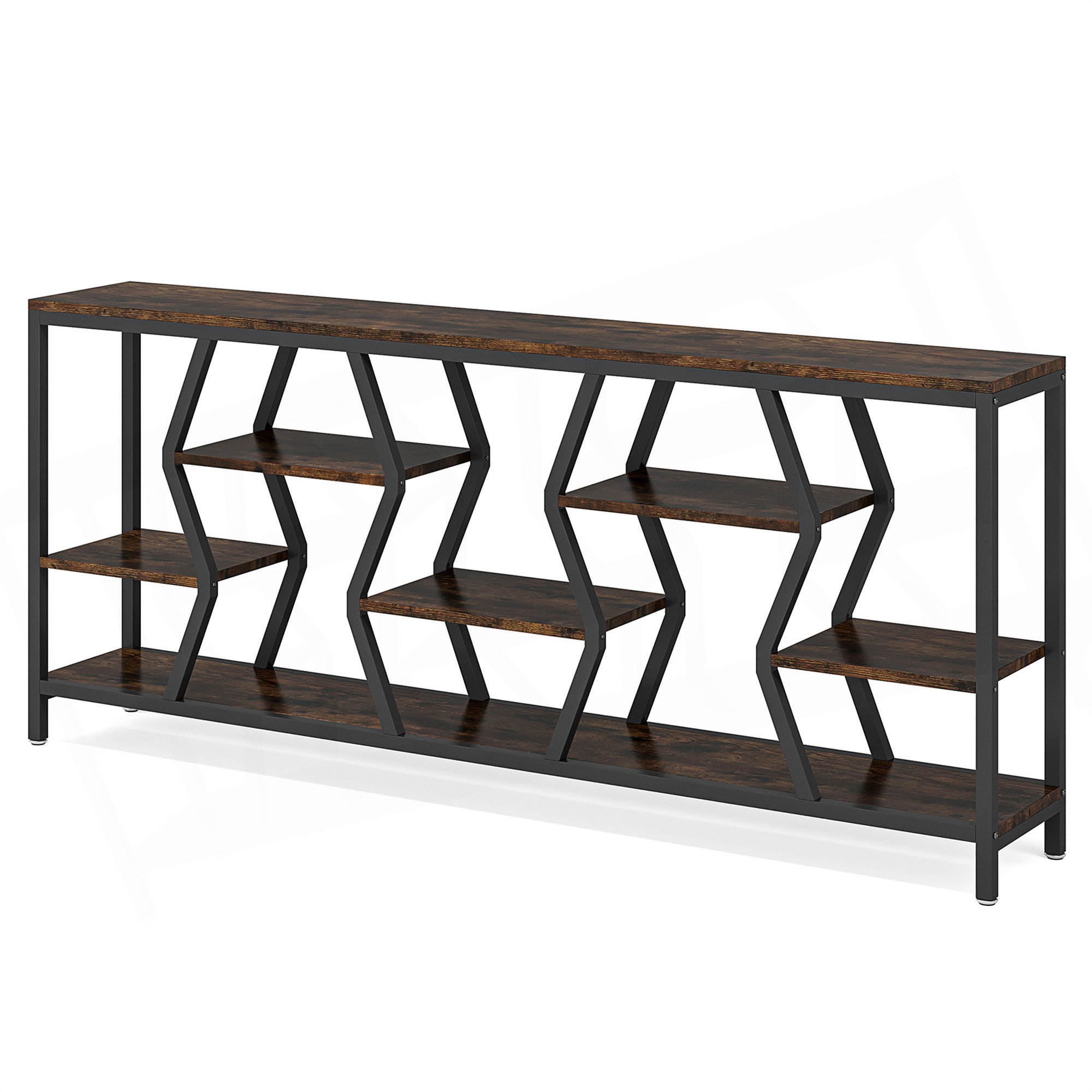 Latitude Run® 70.9 Inches Sofa Console Table With 4 Tier Wood Storage ...
