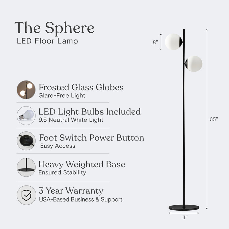 Brightech Sphere 65 in. Modern 2-Light LED Energy Efficient Floor Lamp ...