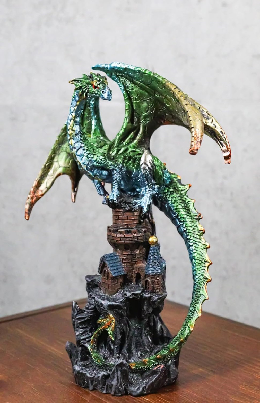 Trinx Metallic Dragon Perching On Rocky Mountain Stonewall Castle Tower ...
