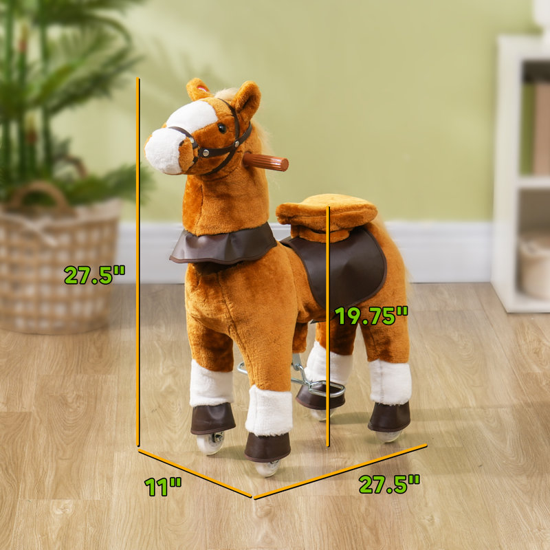 Qaba Ride on Horse, Walking Horse Toy, Kids Plush Riding Pony w/ Wheels ...