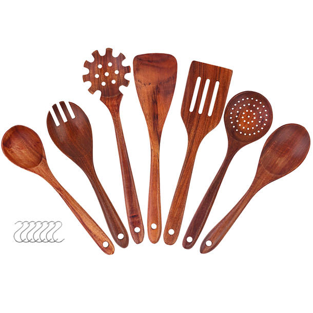 AIRPJ 11 -Piece Wood Cooking Spoon Set with Utensil Crock | Wayfair