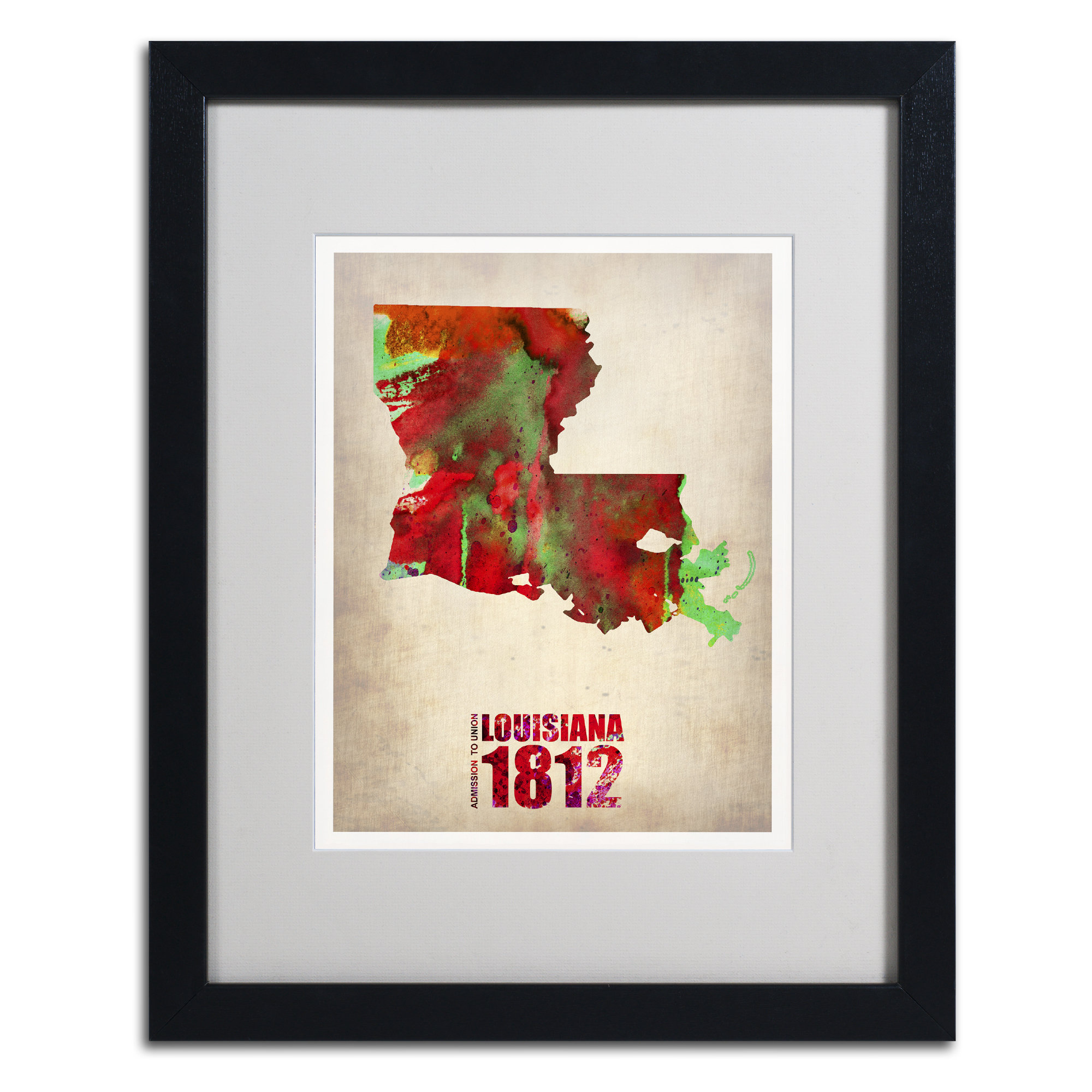 Trademark Fine Art 'Louisiana Watercolor Map' Framed Graphic Art on ...