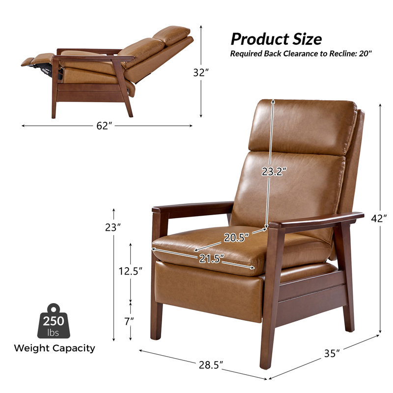 George Oliver Honorato Mid-Century Modern Vegan Leather Recliner with ...