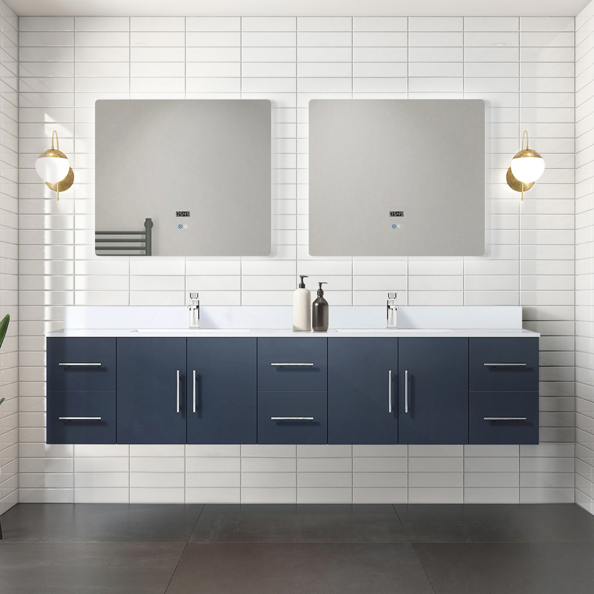 Hokku Designs Navy Blue Double Bath Vanity 84 In. W X 22 In. D, White ...