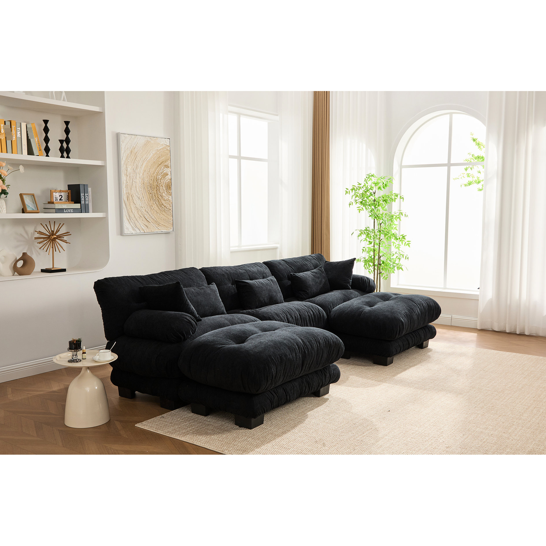 Latitude Run® 5 Seat Pelletized Velvet U Shape Cloud Couch With 2 ...