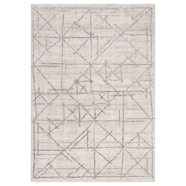 Gertmenian Oraya Trier Modern Geometric Ivory/Gray Polyester Indoor ...
