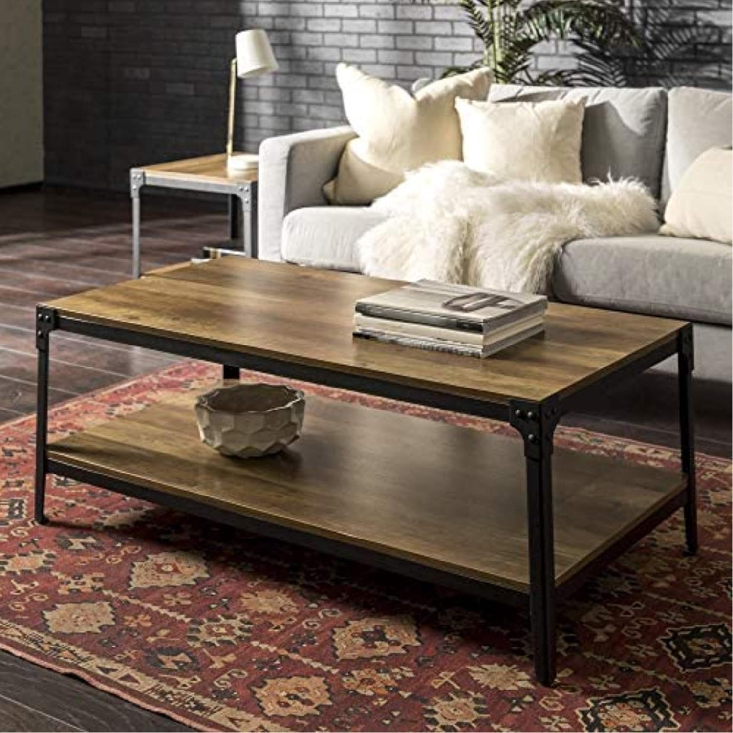 Williston Forge Declan Urban Industrial Coffee Table With Angle Iron Frame And Rustic Oak Finish ...