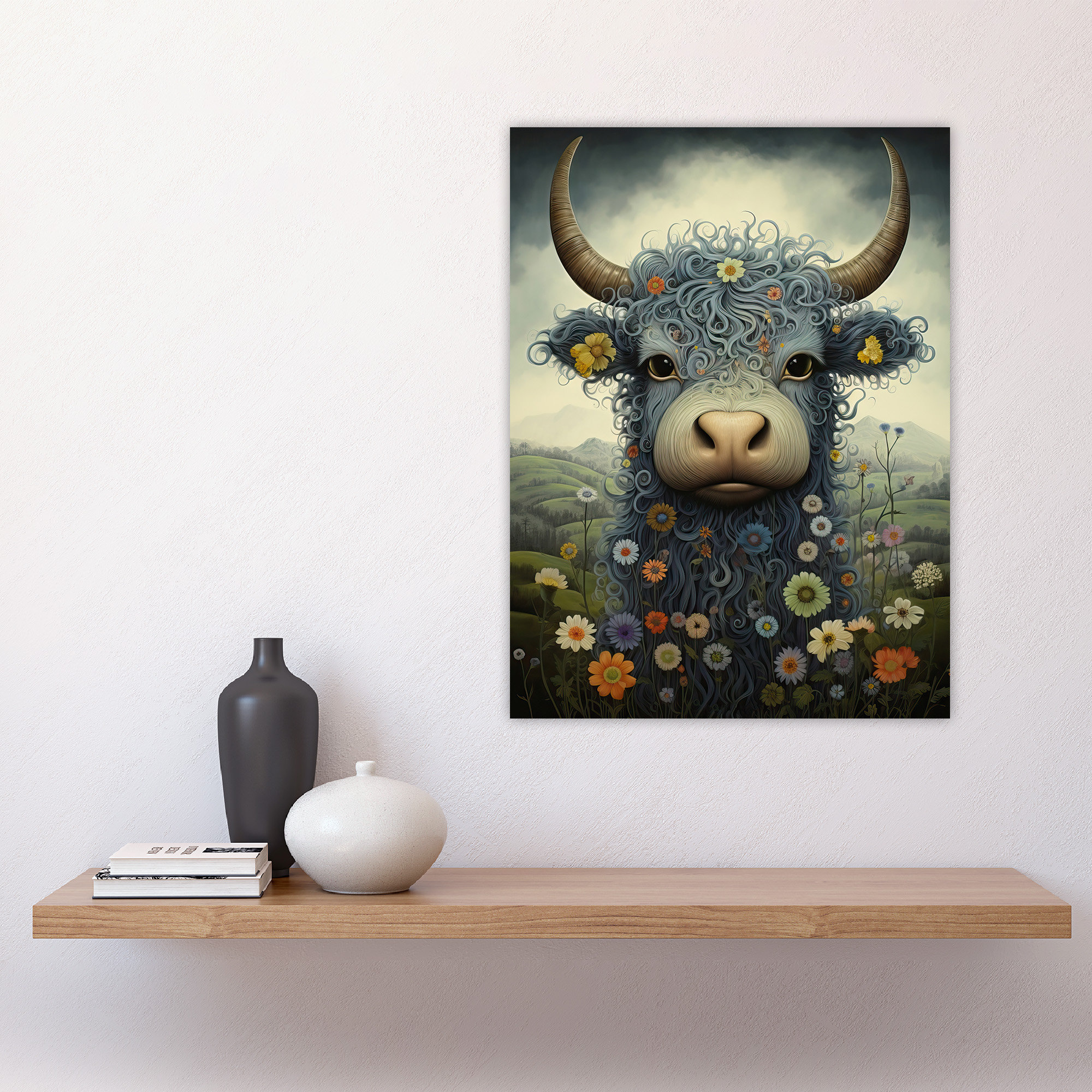 Alpen Home Small Highland Cow In Wildflower Meadow Fun Wee Coo Artwork ...