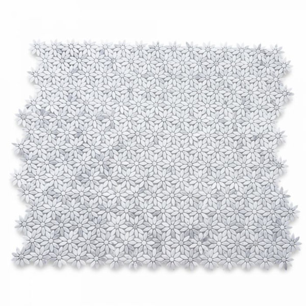 Porpora 12” x 12” Carrara White Daisy Flower Mosaic Marble Tile Sheets ...
