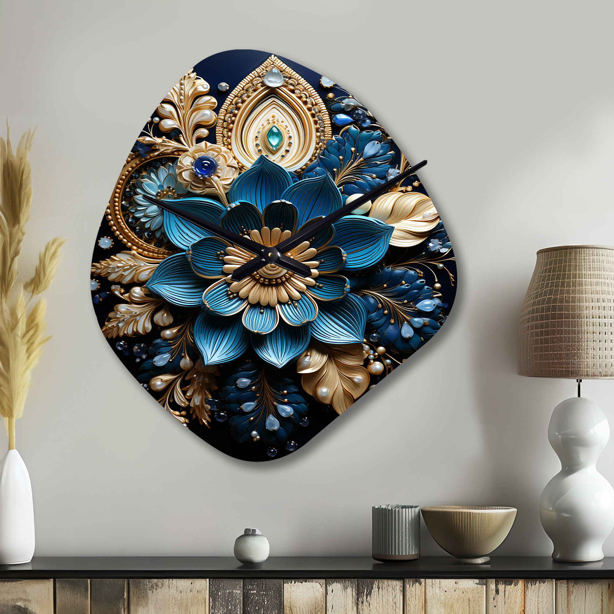 Design Art Hinduism Art Sacred Om - Nebula Shape Teal Wall Clock ...