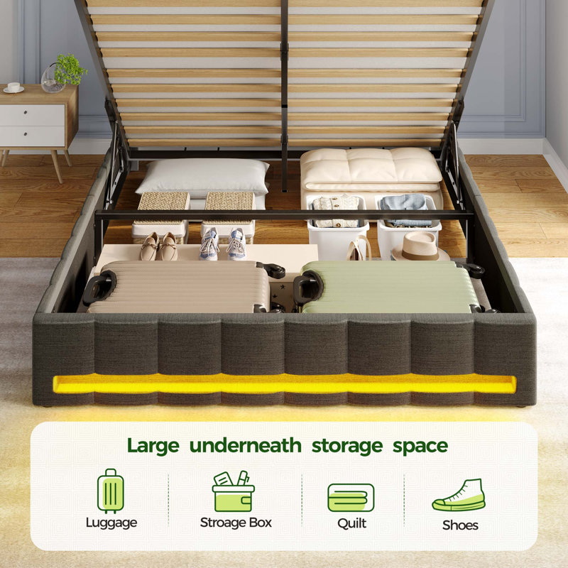 Wrought Studio Jilissa Upholstered Bookcase Lift Up Storage Bed with ...