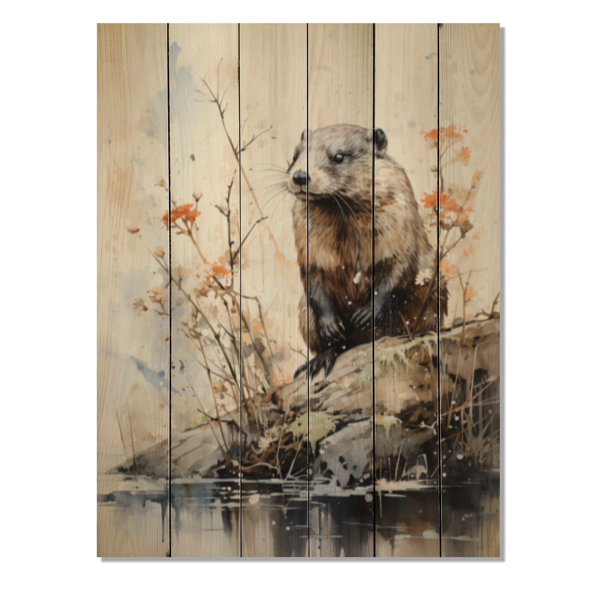 Millwood Pines Asian Art Beaver Sumi I - Unframed Print on Wood ...