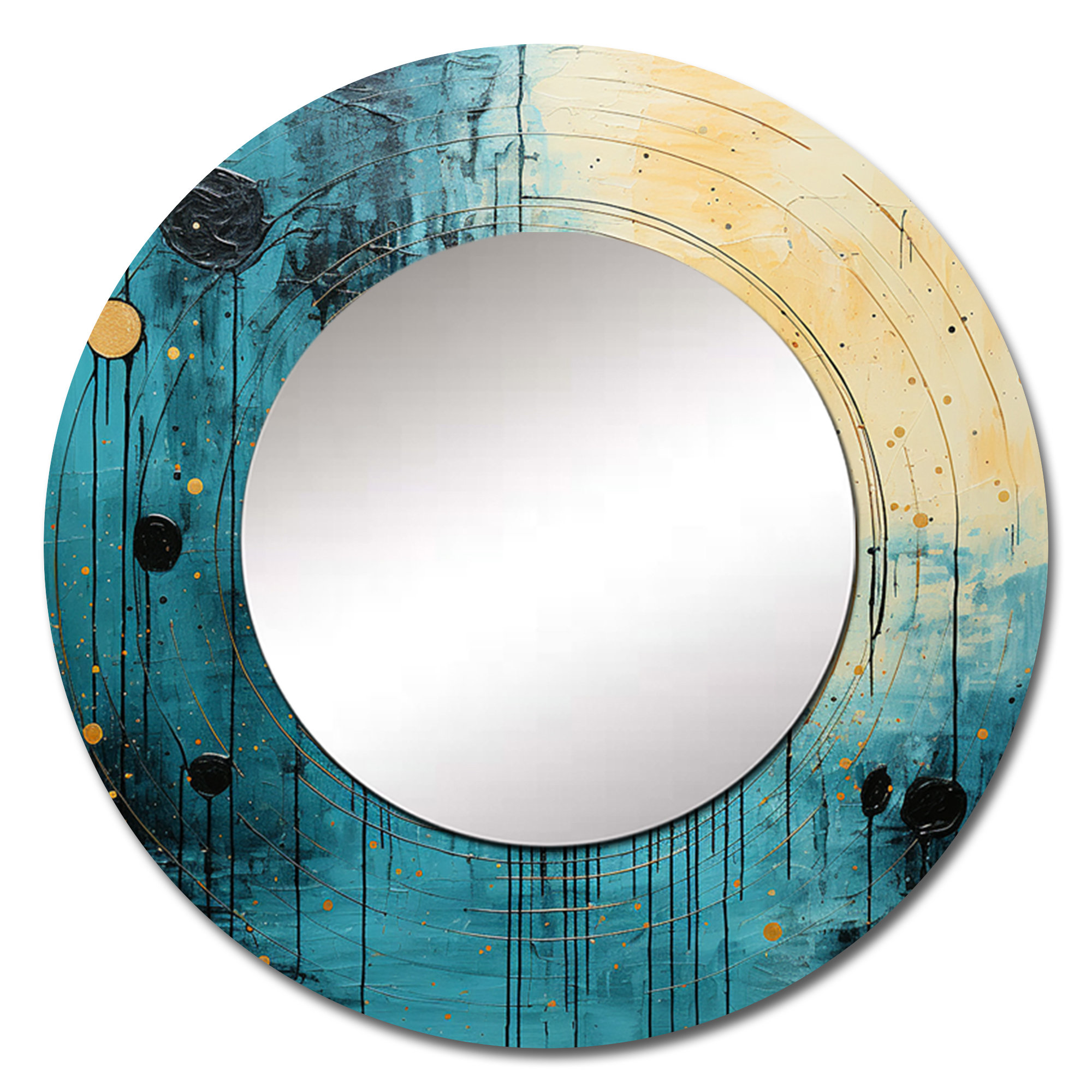 Design Art Blue Minimalism Horizon I - Abstract Collages Round Mirror ...