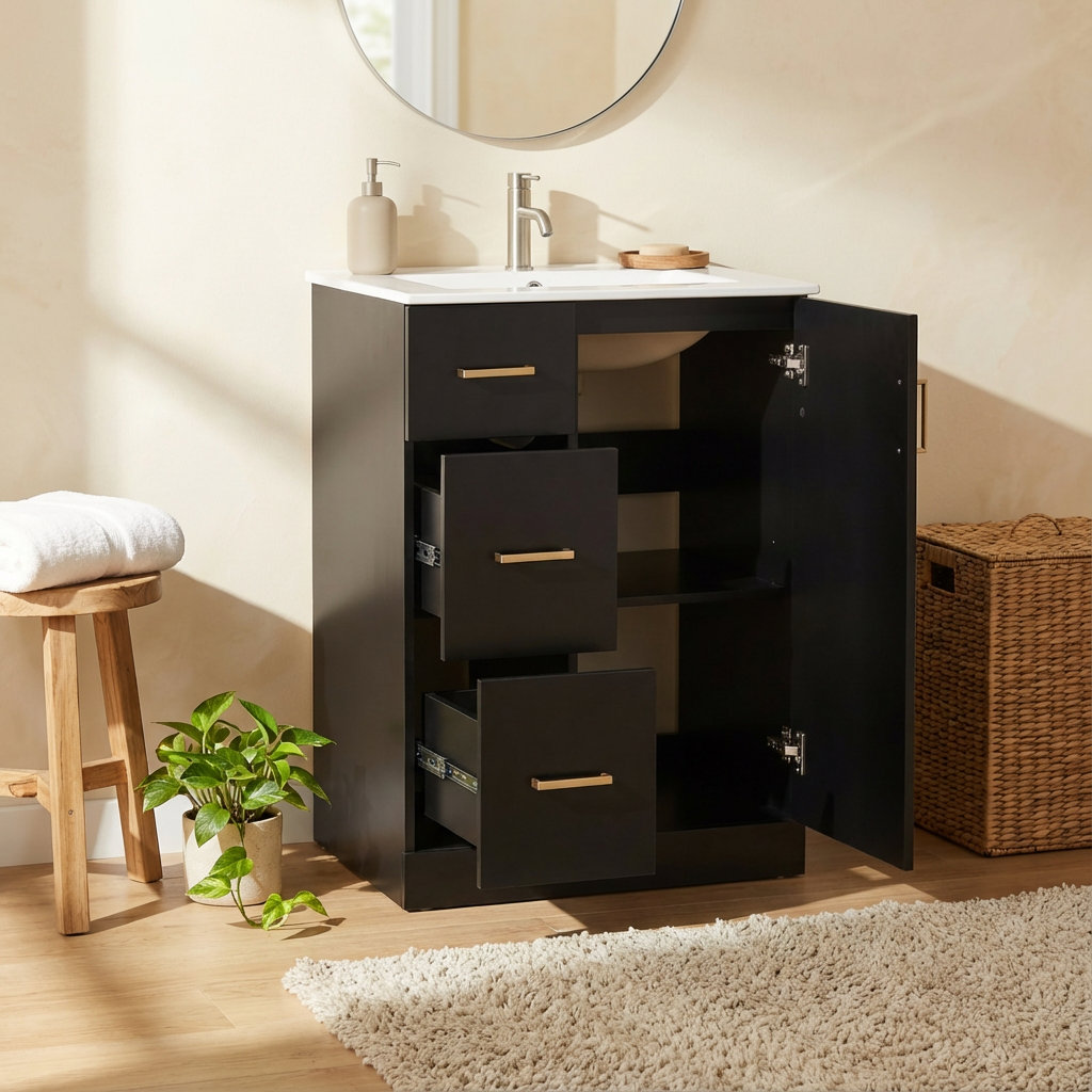 Winston Porter Compact Bathroom Vanity with Sink and Storage Cabinet ...