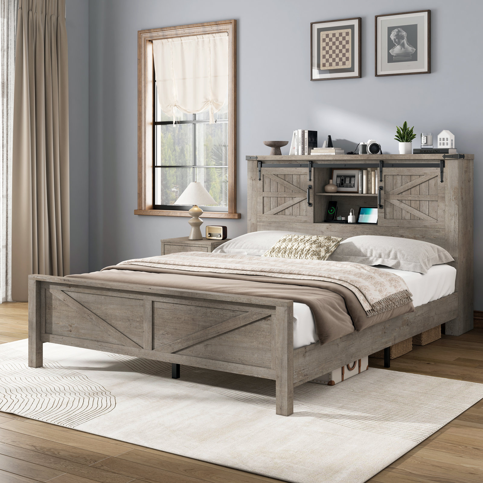 Gracie Oaks Oceant Sherell Farmhouse Bed Frame Storage Bookcase Headboard & Reviews | Wayfair