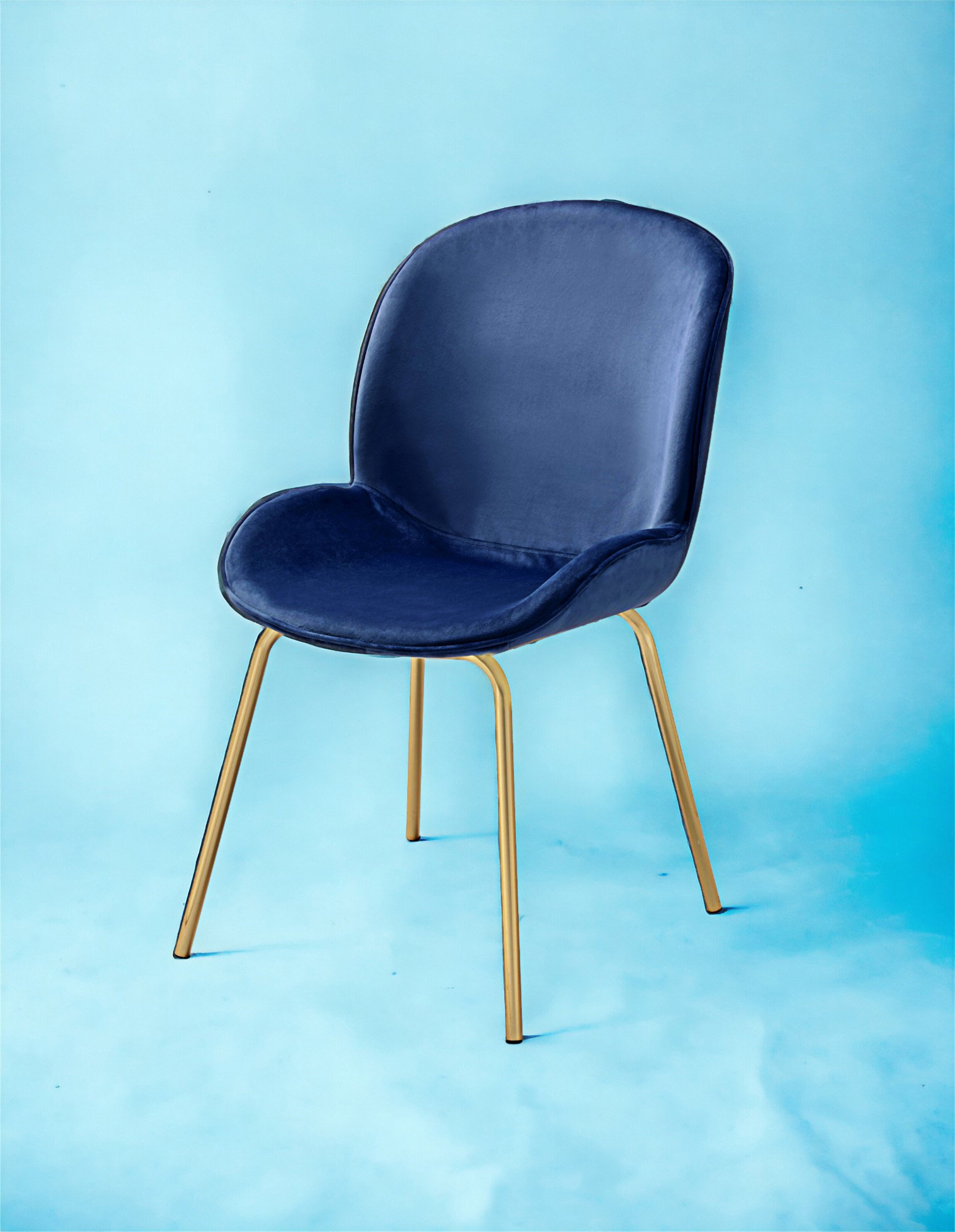 Mercer41 Chuchip Blue Velvet & Gold Finish Side Chair | Wayfair